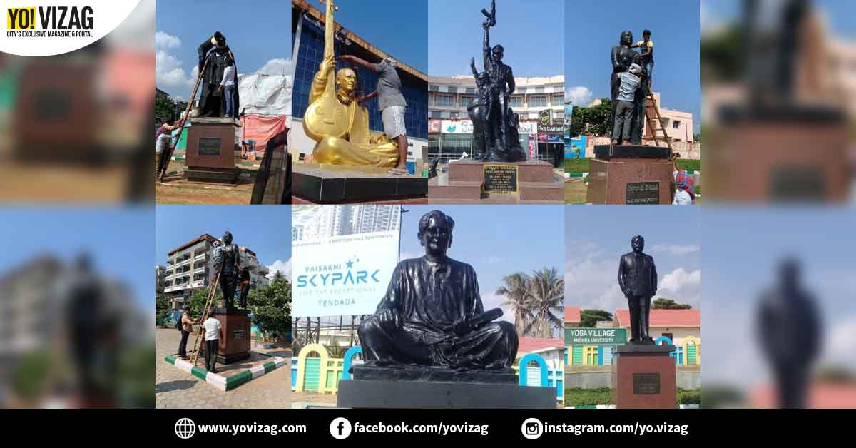GVMC takes up the cleaning of Beach Road statues in Visakhapatnam