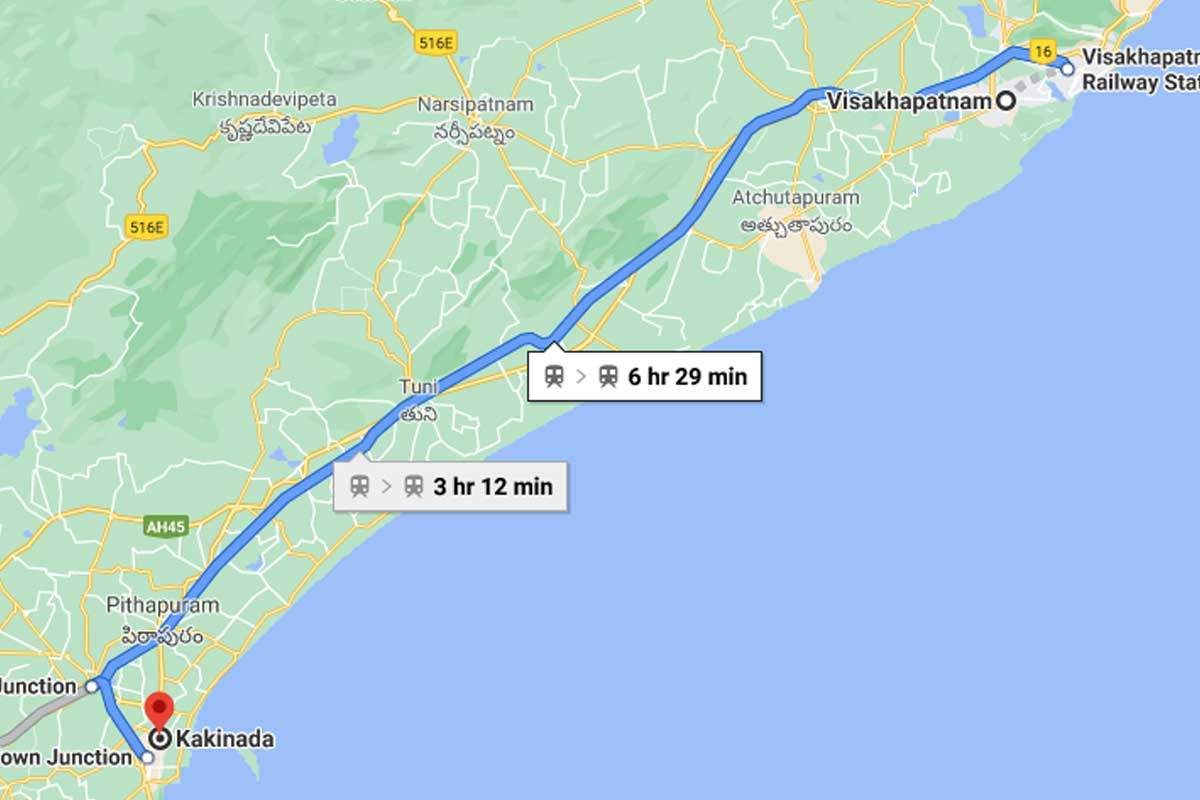 A list of trains for travellers from Visakhapatnam to Kakinada