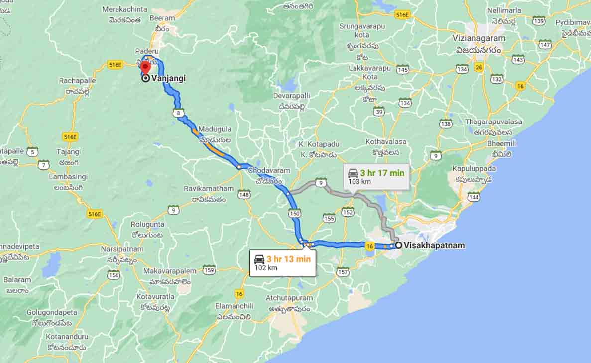 How to cover Vanjangi distance from Vizag by road in 3 hours
