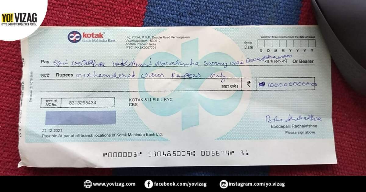 Visakhapatnam: Man with Rs 22 in account donates 100 crores cheque to ...